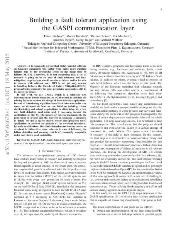 (PDF) Building a Fault Tolerant Application Using the GASPI Communication Layer