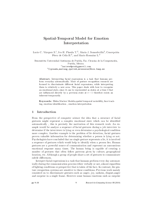 (PDF) Spatial-Temporal Model for Emotion Interpretation