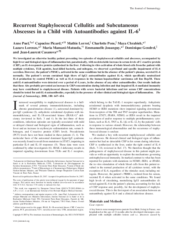 (PDF) Recurrent Staphylococcal Cellulitis and Subcutaneous Abscesses in ...