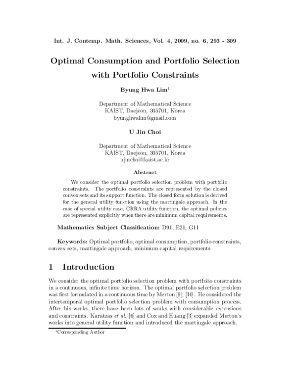 (PDF) Optimal Consumption and Portfolio Selection with Portfolio ...