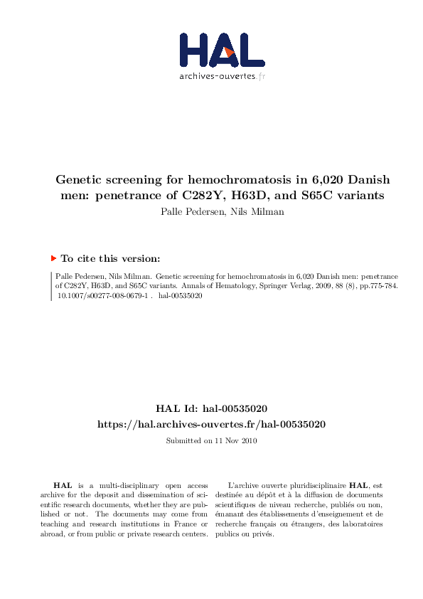 (PDF) Genetic screening for HFE hemochromatosis in 6,020 Danish men ...