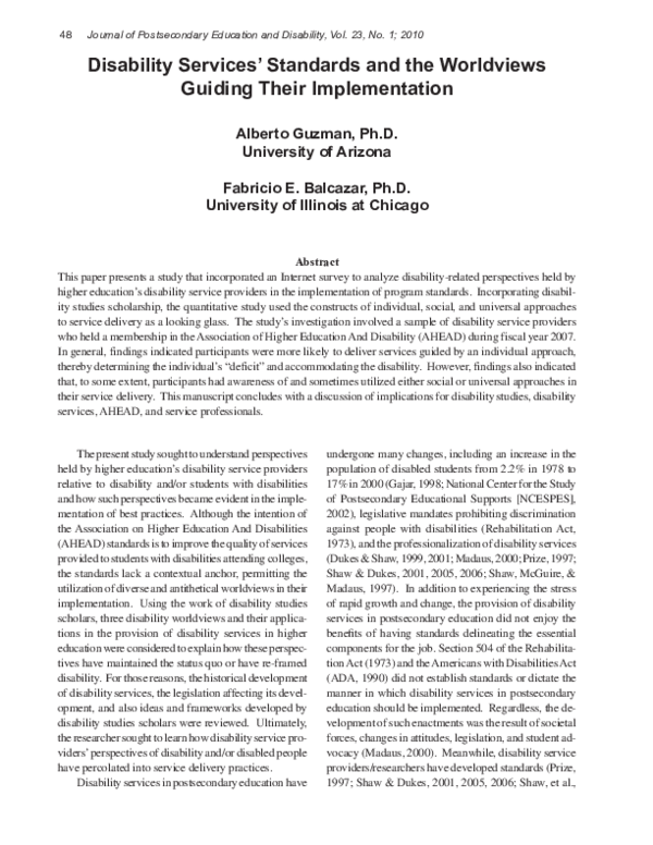 (PDF) Disability Services' Standards and the Worldviews Guiding Their ...