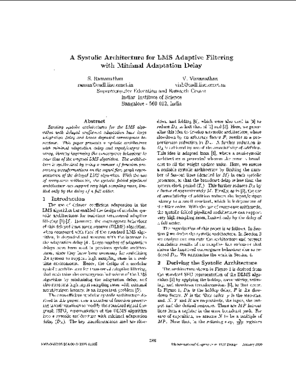 Pdf A Systolic Architecture For Lms Adaptive Filtering With Minimal Adaptation Delay
