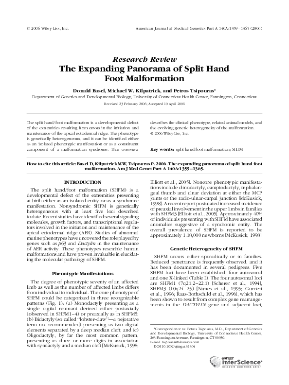 (PDF) The expanding panorama of split hand foot malformation