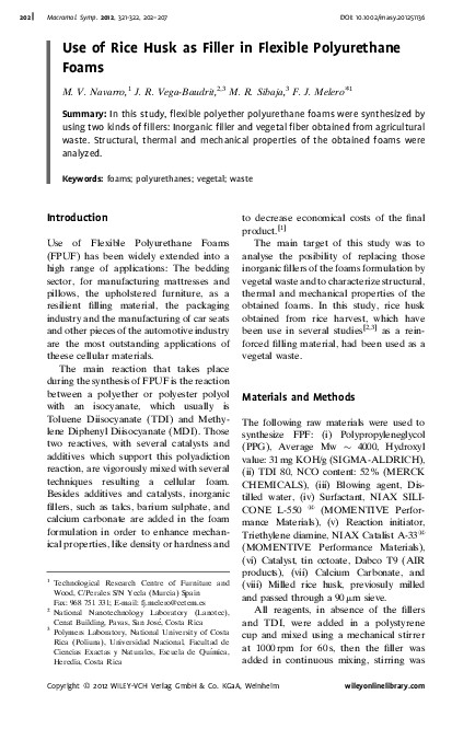 (PDF) Use of Rice Husk as Filler in Flexible Polyurethane Foams