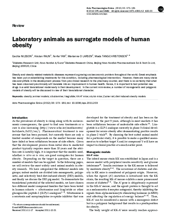 (PDF) Laboratory animals as surrogate models of human obesity