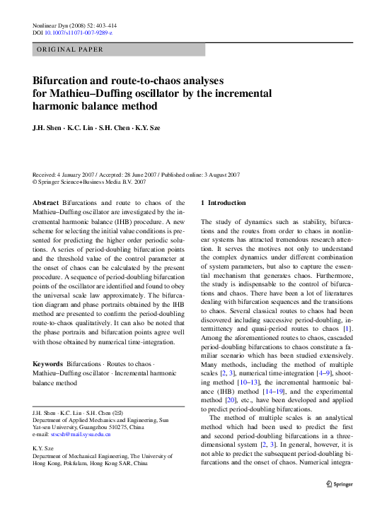 (PDF) Bifurcation and route-to-chaos analyses for Mathieu–Duffing oscillator by the incremental ...