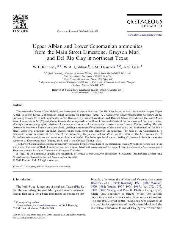 (PDF) Upper Albian and Lower Cenomanian ammonites from the Main Street ...