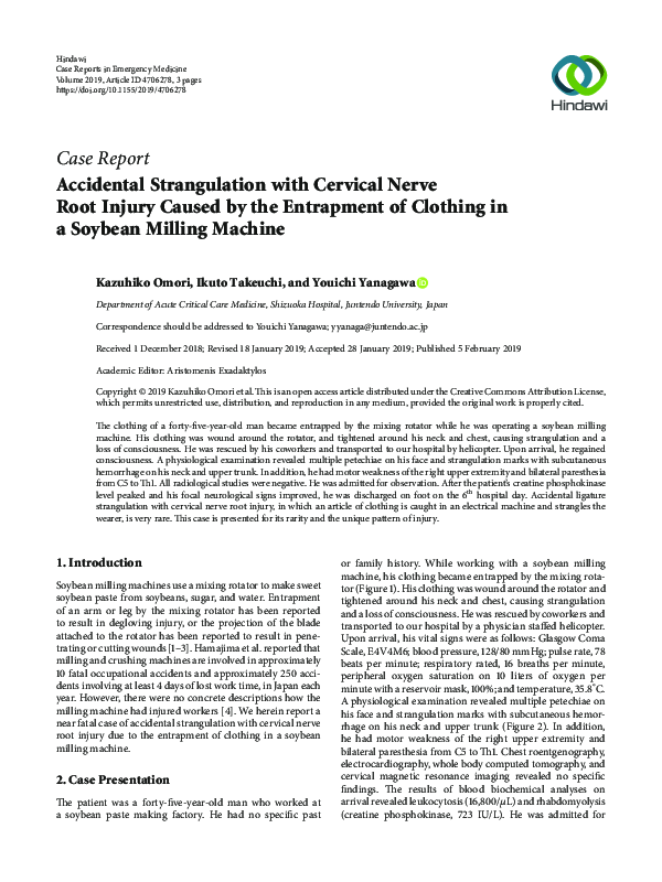 (PDF) Accidental Strangulation with Cervical Nerve Root Injury Caused ...