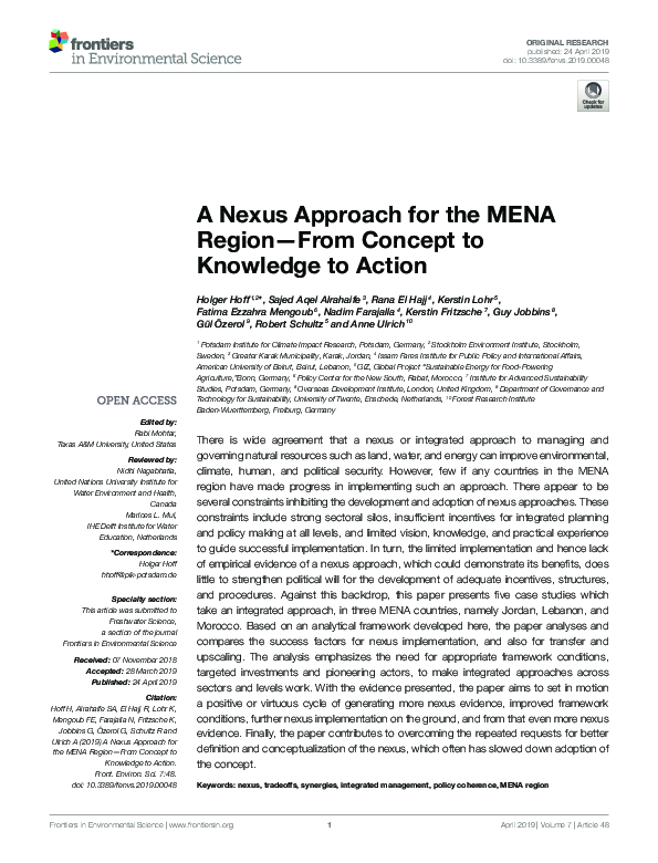 (PDF) A Nexus Approach for the MENA Region—From Concept to Knowledge to ...