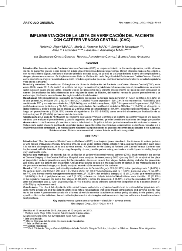 (PDF) Implementación de la lista de verificación del paciente con ...