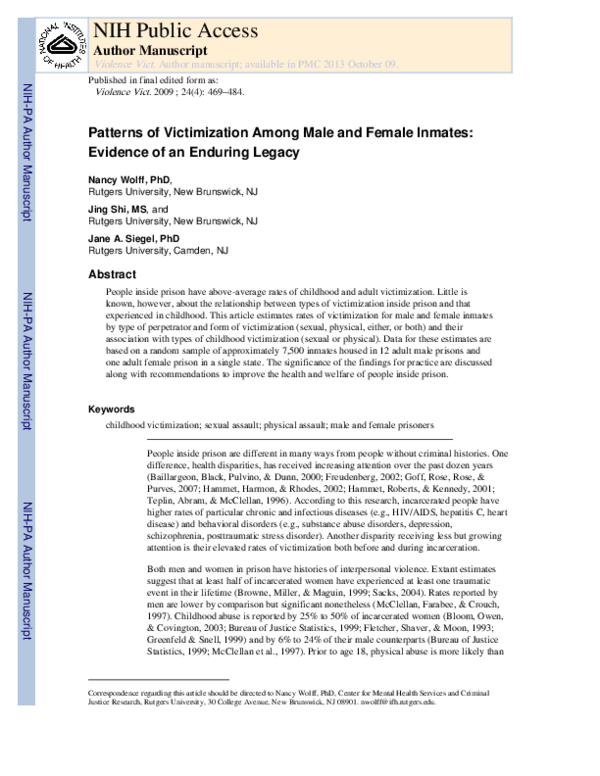 (PDF) Patterns of Victimization Among Male and Female Inmates: Evidence ...