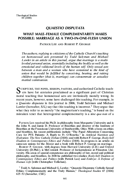 (PDF) Quaestio Disputata What Male-Female Complementarity Makes ...