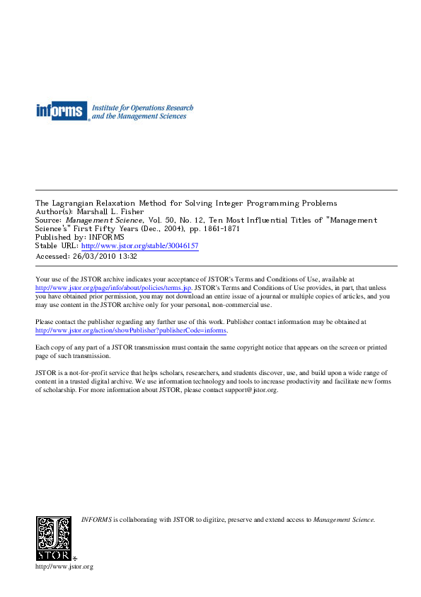 (PDF) The Lagrangian Relaxation Method for Solving Integer Programming Problems