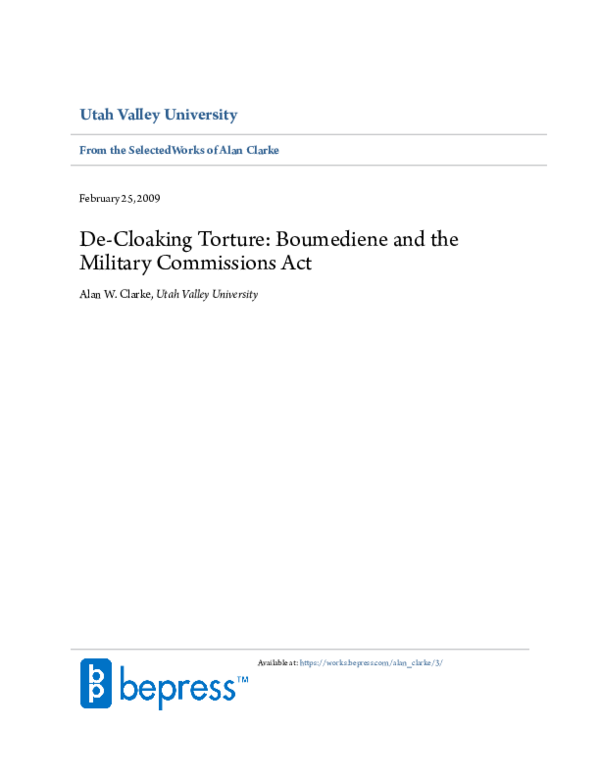 (PDF) De-Cloaking Torture: Boumediene and the Military Commissions Act