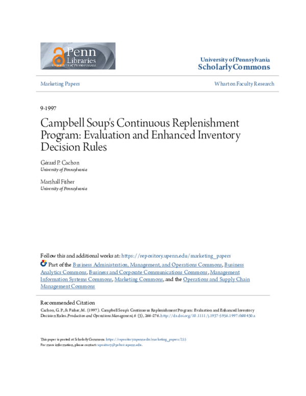 (PDF) Campbell Soup's Continuous Replenishment Program: Evaluation and ...