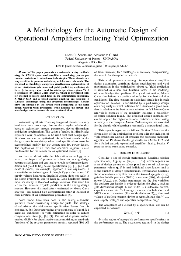 (PDF) A methodology for the automatic design of operational amplifiers including yield optimization