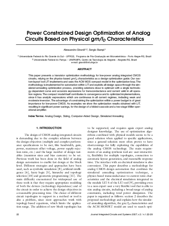 Pdf Power Constrained Design Optimization Of Analog Circuits Based On