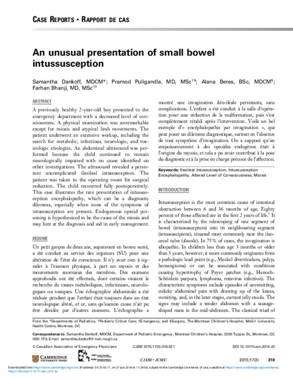 (PDF) An unusual presentation of small bowel intussusception