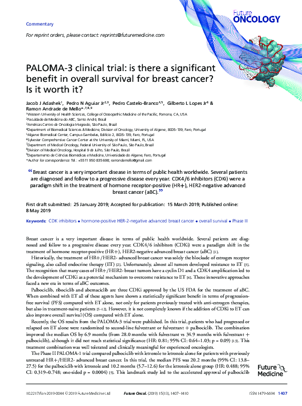 (PDF) PALOMA-3 clinical trial: is there a significant benefit in ...