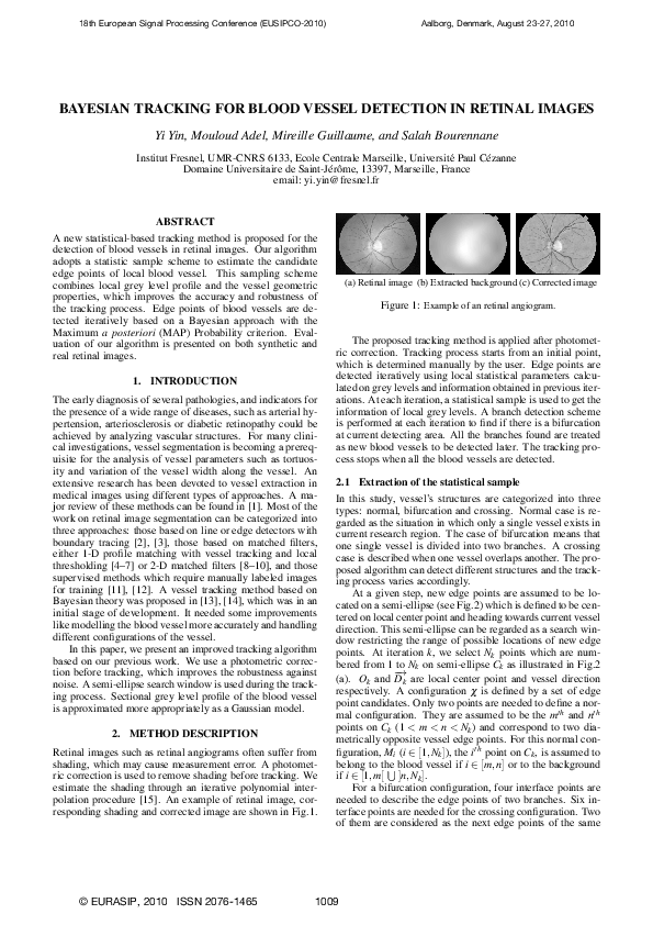 (PDF) Bayesian tracking for blood vessel detection in retinal images