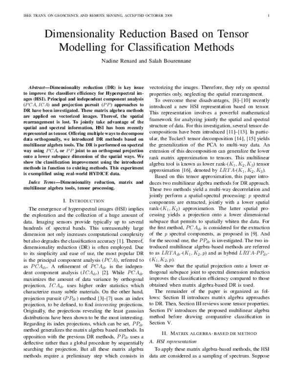 (PDF) Dimensionality Reduction Based on Tensor Modeling for Classification Methods