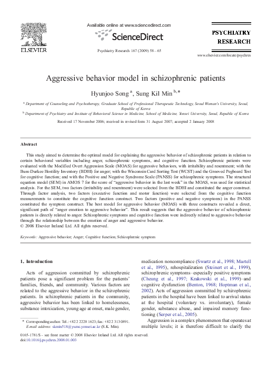 (PDF) Aggressive behavior model in schizophrenic patients | Sung Kil ...