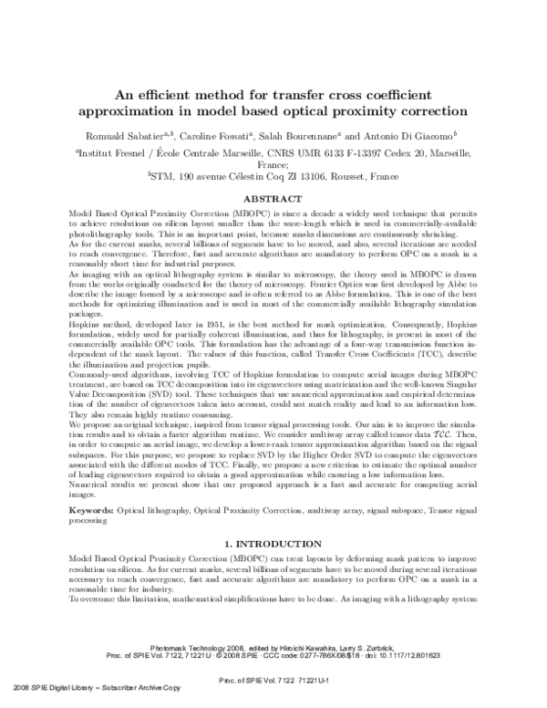Pdf An Efficient Method For Transfer Cross Coefficient Approximation