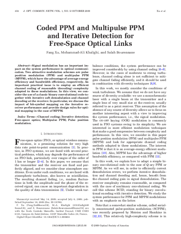 Pdf Coded Ppm And Multipulse Ppm And Iterative Detection For Free