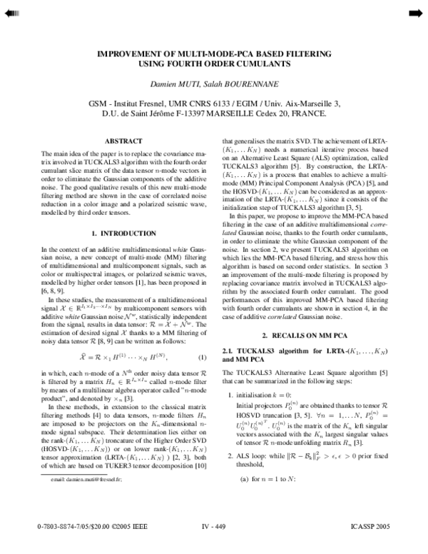 (PDF) Improvement of multi-mode-PCA based filtering using fourth order cumulants