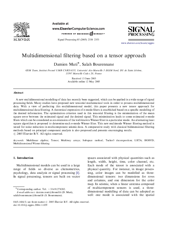 (PDF) Multidimensional filtering based on a tensor approach