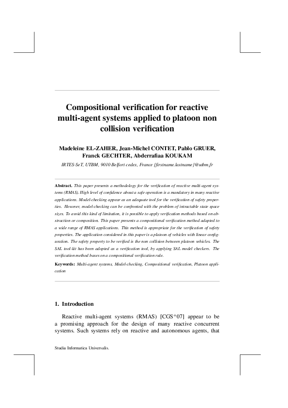 Pdf Compositional Verification For Reactive Multi Agent Systems Applied To Platoon Non