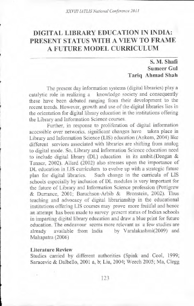(PDF) Digital Library Education in India: Present Status with a view to ...