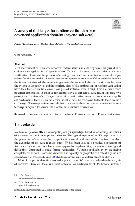 (PDF) Challenges in Runtime Verification Applications