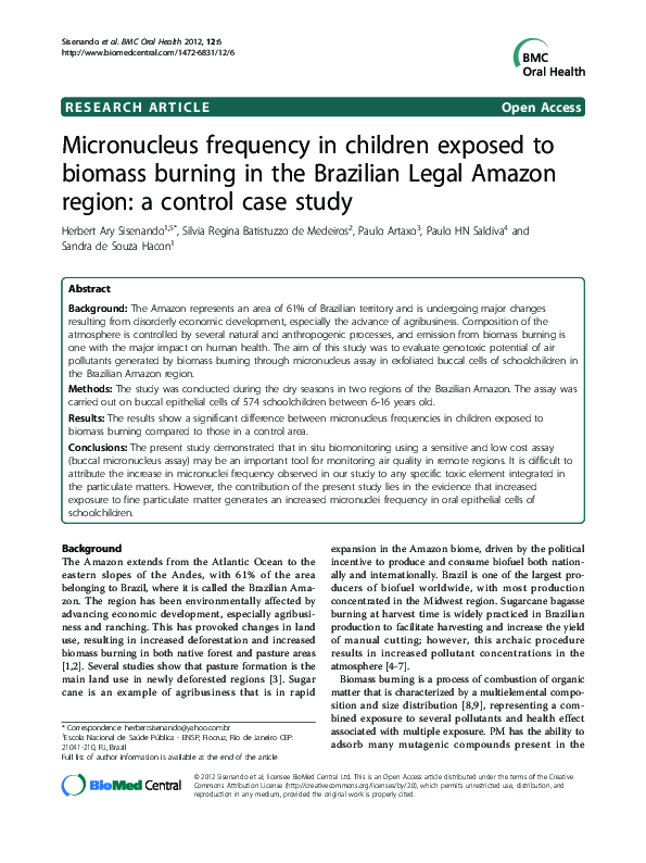 (PDF) Micronucleus frequency in children exposed to biomass burning in ...