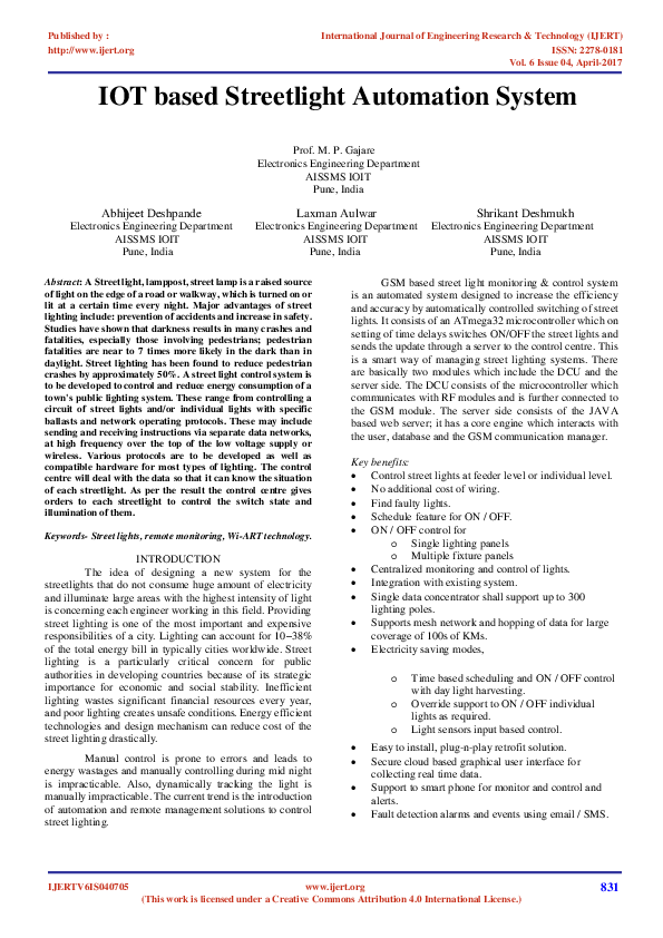 (PDF) IOT based Streetlight Automation System