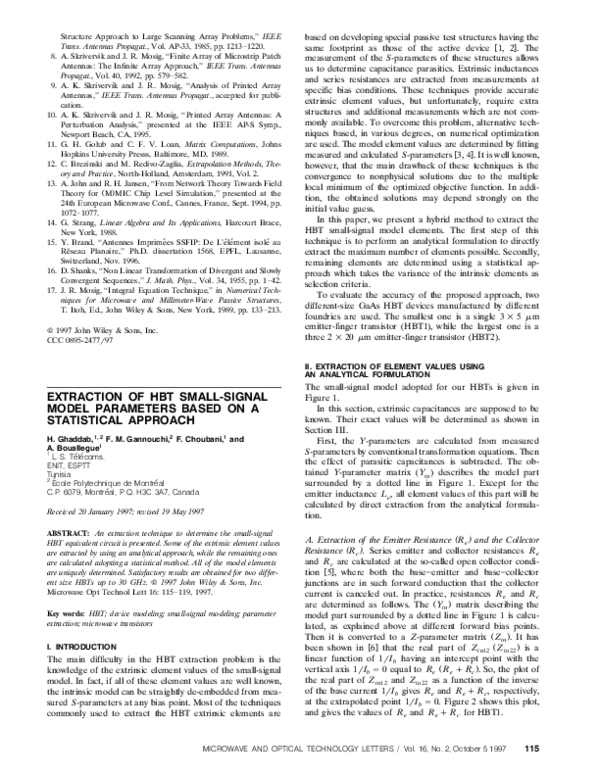 Pdf Extraction Of Hbt Small Signal Model Parameters Based On A