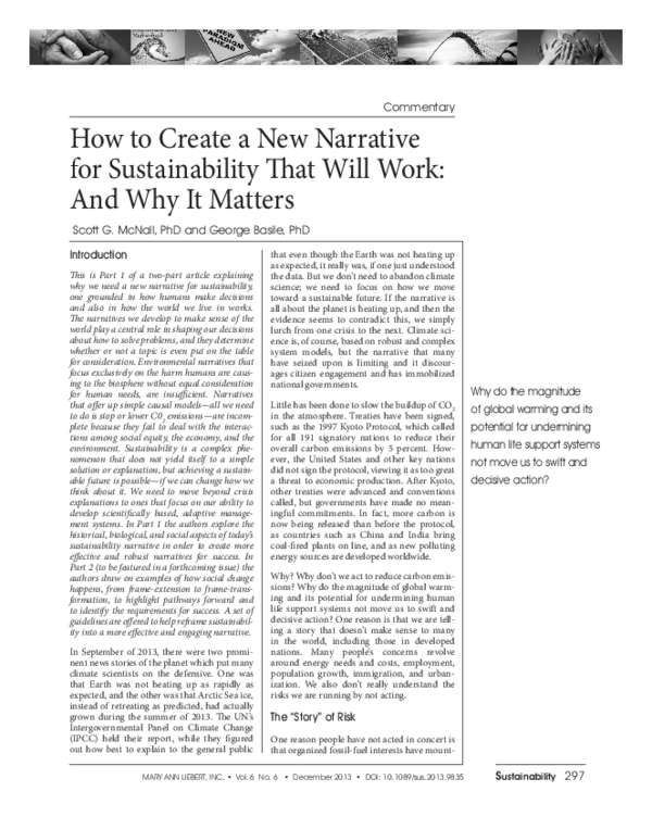 (PDF) How to Create a New Narrative for Sustainability That Will Work ...
