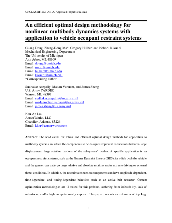(PDF) An efficient optimal design methodology for non-linear multibody dynamics systems with ...
