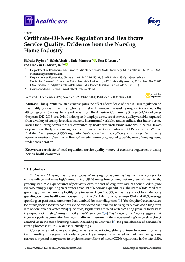 (PDF) Certificate-Of-Need Regulation and Healthcare Service Quality ...