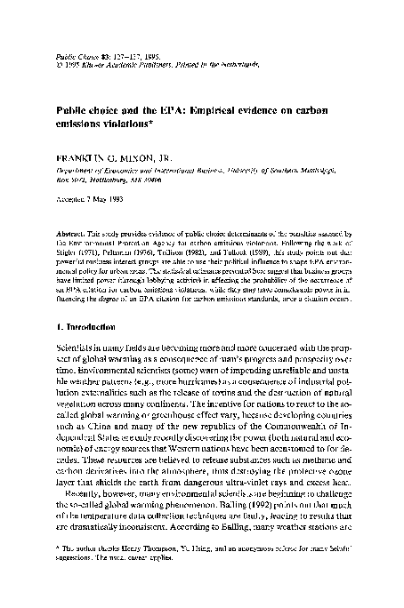 (PDF) Public Choice Effects on EPA Carbon Emissions Penalties