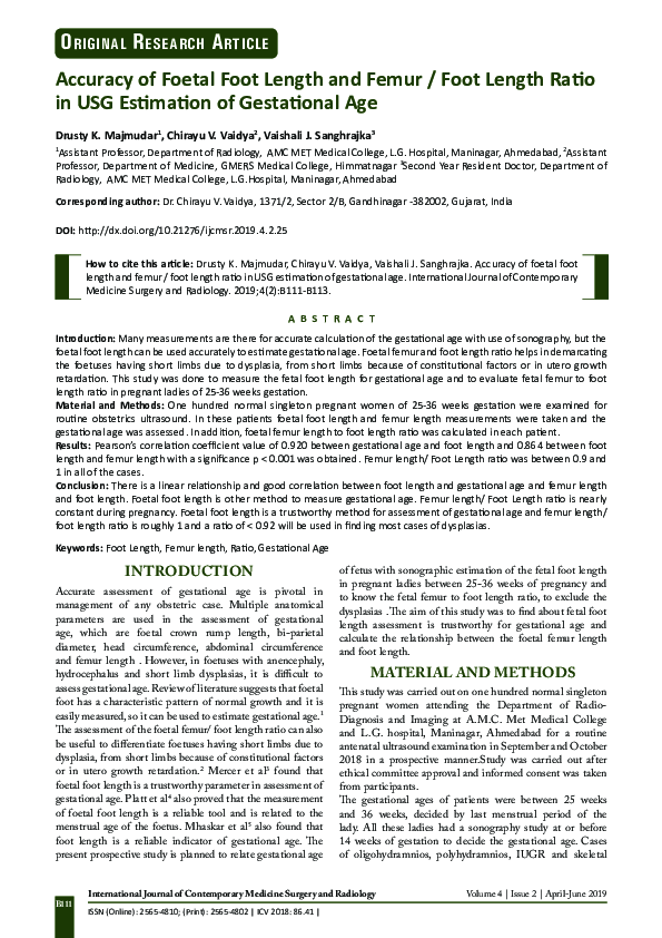 (PDF) Accuracy of Foetal Foot Length and Femur / Foot Length Ratio in ...