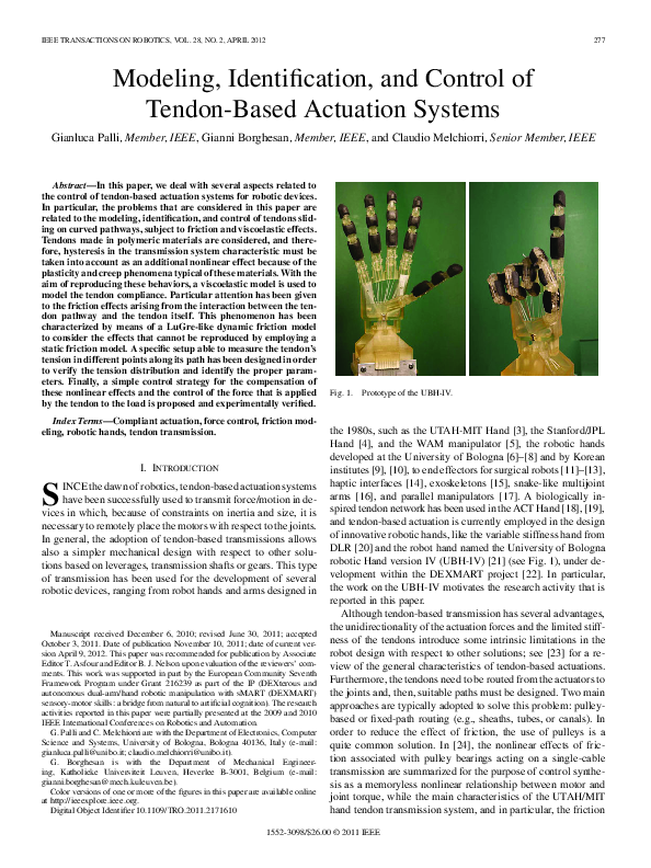 (PDF) Modeling, Identification, and Control of Tendon-Based Actuation Systems