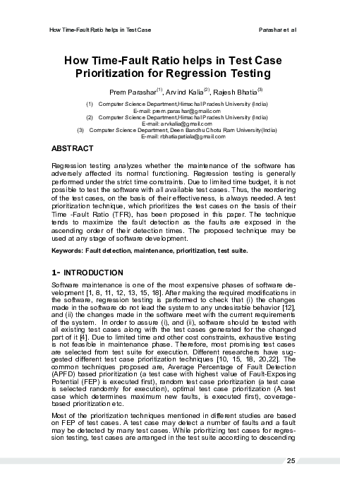 Pdf Test Case Prioritization Using Time Fault Ratio