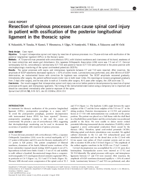 (PDF) Resection of spinous processes can cause spinal cord injury in ...