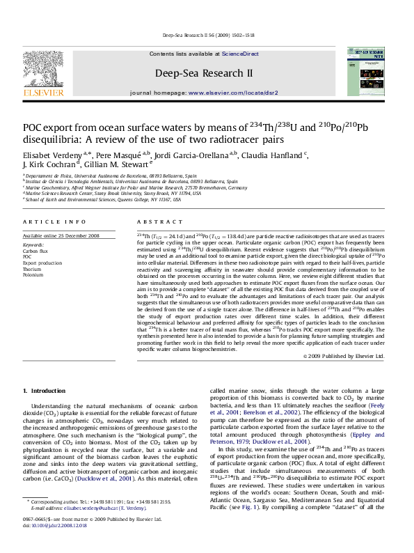 (PDF) POC export from ocean surface waters by means of 234Th/238U and ...