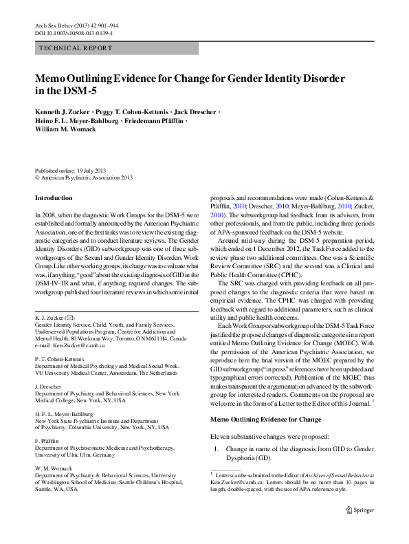 (PDF) Memo Outlining Evidence for Change for Gender Identity Disorder ...