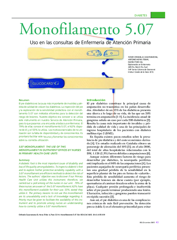 (PDF) [5.07 Monofilament: the use of this monofilament in outpatient ...
