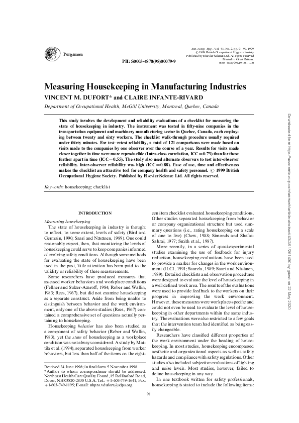 (PDF) Measuring Housekeeping in Manufacturing Industries