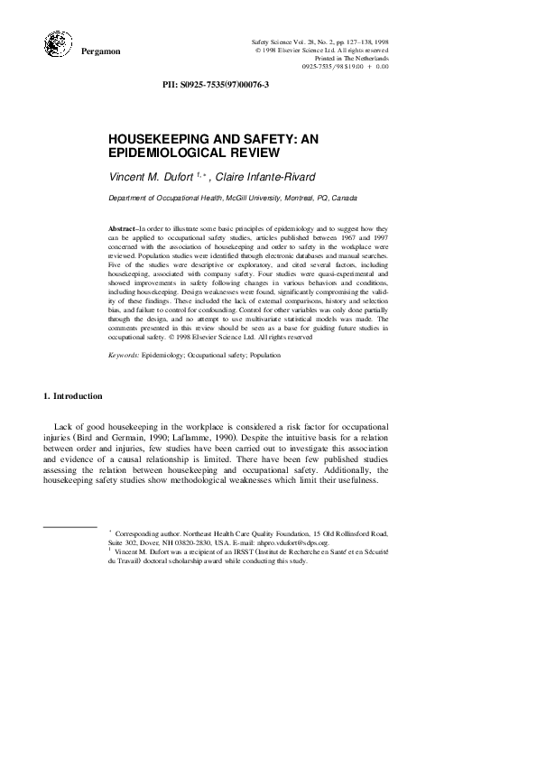 (PDF) Housekeeping and safety: an epidemiological review